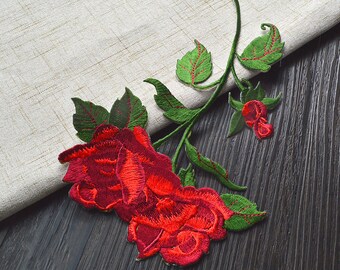 2 Red Rose Appliques Embroidery Flower Patches Costume Design