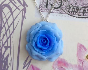Blue rose necklace | Etsy
