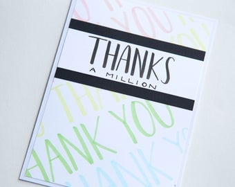 THANKS a MILLION CARD. Funny Cute Thank You Card. Gratitude