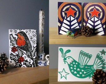 Linocut christmas | Etsy
