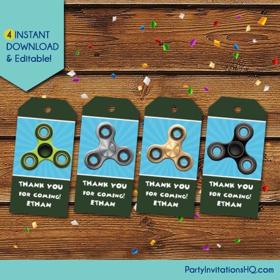 Fidget Spinner Thank You Tags Fidget Spinner Party Favors