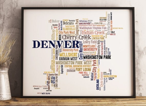 Denver Map Art Denver Art Print Denver Neighborhood Map