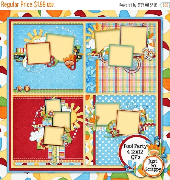 On Sale 50% Off Pool Party Digital Scrapbook Kit 12x12 Quick