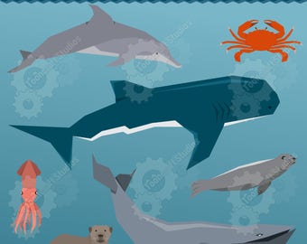 Under the Sea Clipart. Scrapbook printable Cute Sea animals