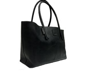 Large Black Leather Tote Bag oversized black leather bag