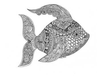 Zentangle fish | Etsy