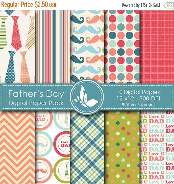 40% off Father's Day Paper Pack 10 printable Digital