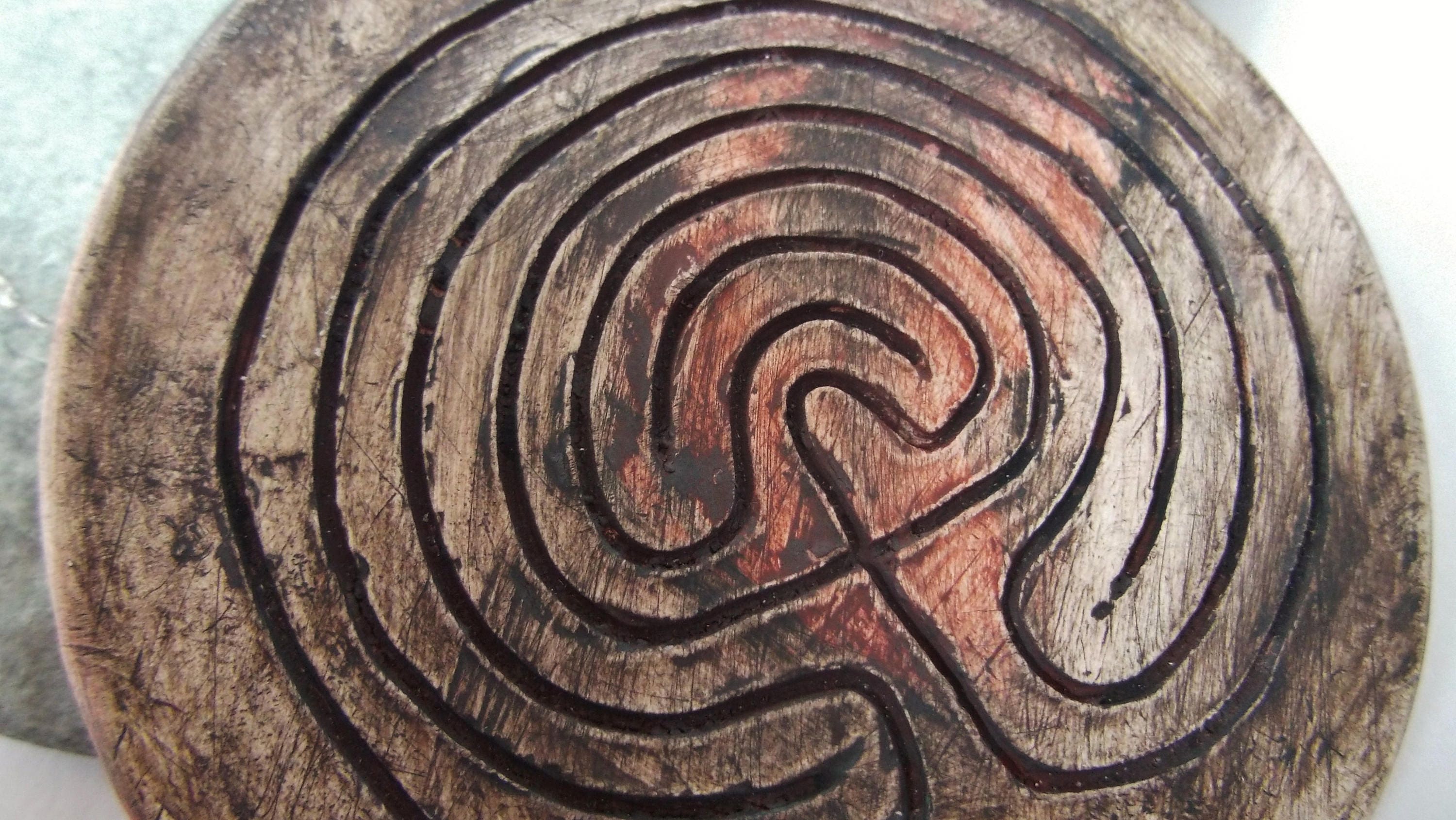 Ceramic Pottery Small Labyrinth Art Tile With Stand Altar