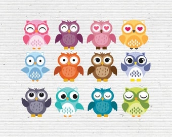 Cute owls clipart | Etsy