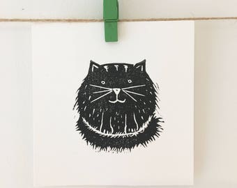 Cat lino print | Etsy