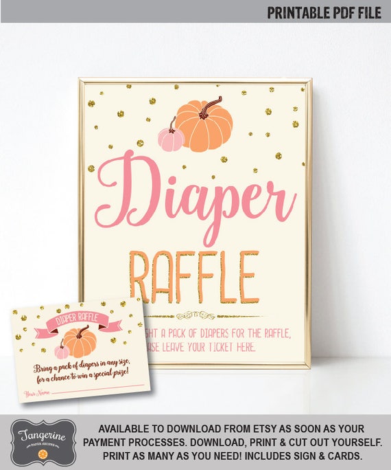 Pumpkin Diaper Raffle, Pumpkin Diaper Raffle Cards and Sign, Fall Baby ...