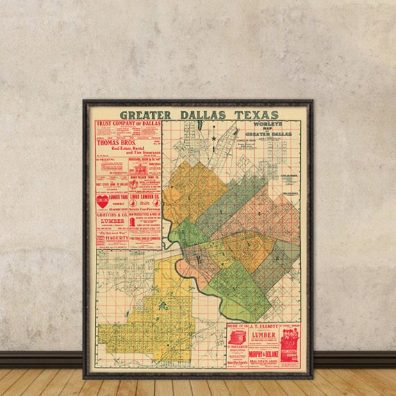Vintage map Antique map of Dallas Old map of Dallas
