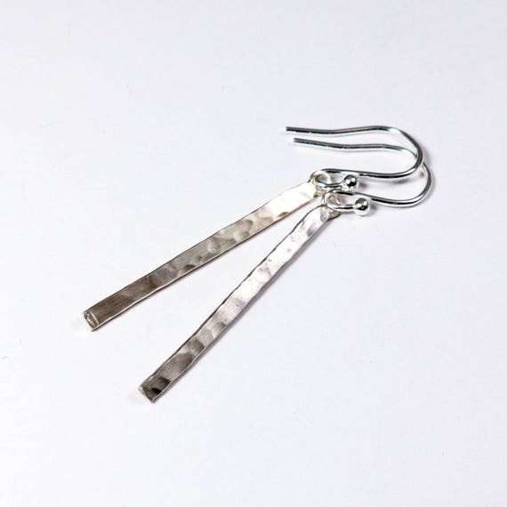 Hammered Silver Bar Earrings Silver Drop Earrings Modern