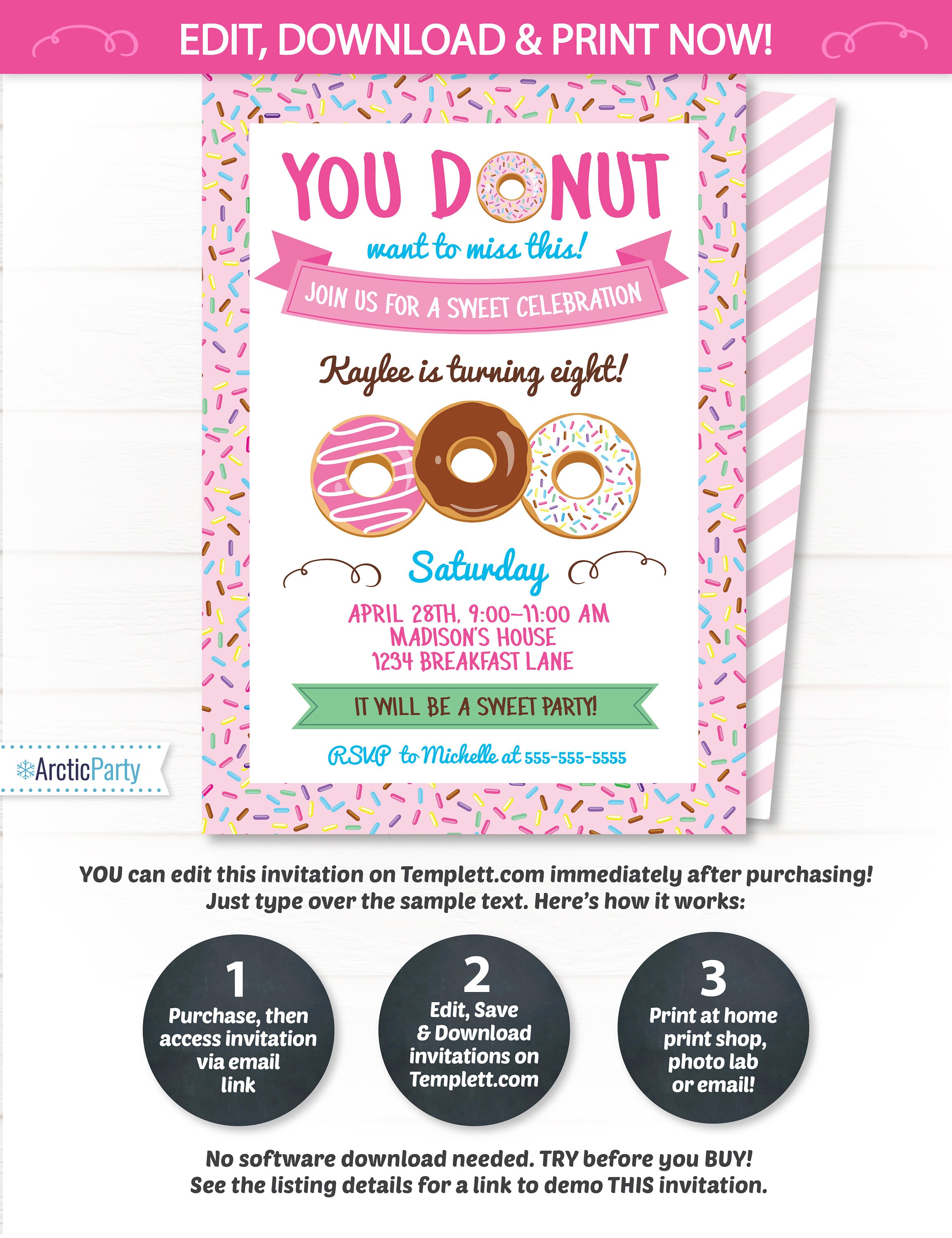 Donut Party Invitations Donut Themed Party Invitation
