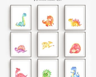 Watercolor dinosaur | Etsy