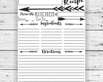 Recipe Sheet Printable Recipe Page Template Blank Recipe
