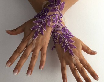 Purple lace gloves | Etsy