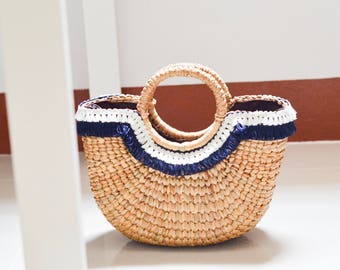 Navy straw bag | Etsy