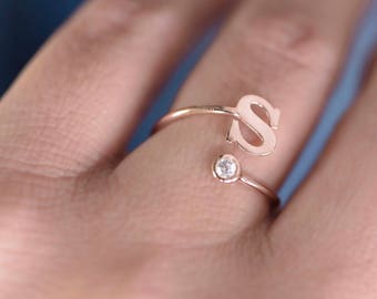 tiny initial ring stacking initial ring small gold initial