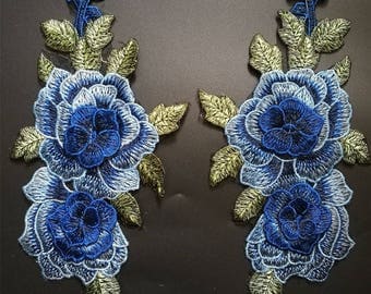 A Pair Embroidered Red Flower Applique PatchVintage Floral