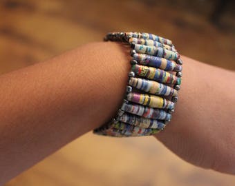 NEWSPAPER BEADED Necklace VINTAGE newsprint bead necklace