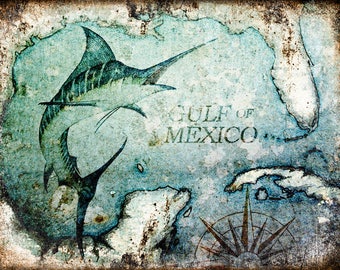 Shipwreck Map Of The Gulf Of Mexico Artwork 15 x 19