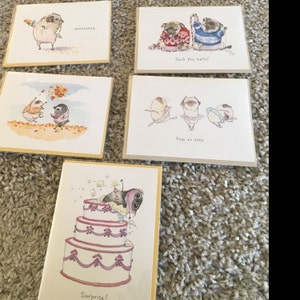 Pug art pug cards funny cards pins and magnets by Inkpug on Etsy