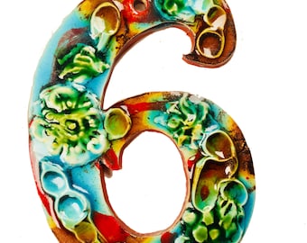 Ceramic Handmade House Number '5' Coral Reef