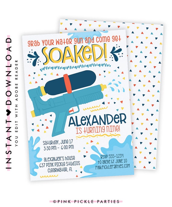 Water Gun Invitation Summer Party Water Gun Party Water