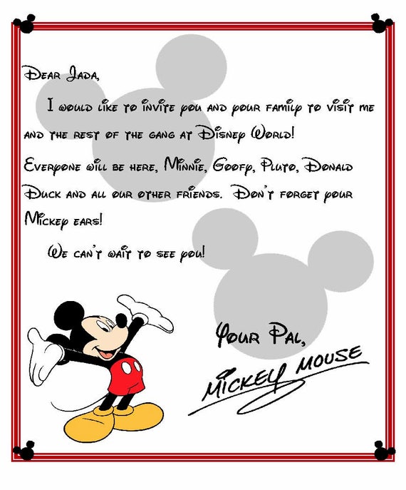 Printable Surprise Going To Disney World Letter