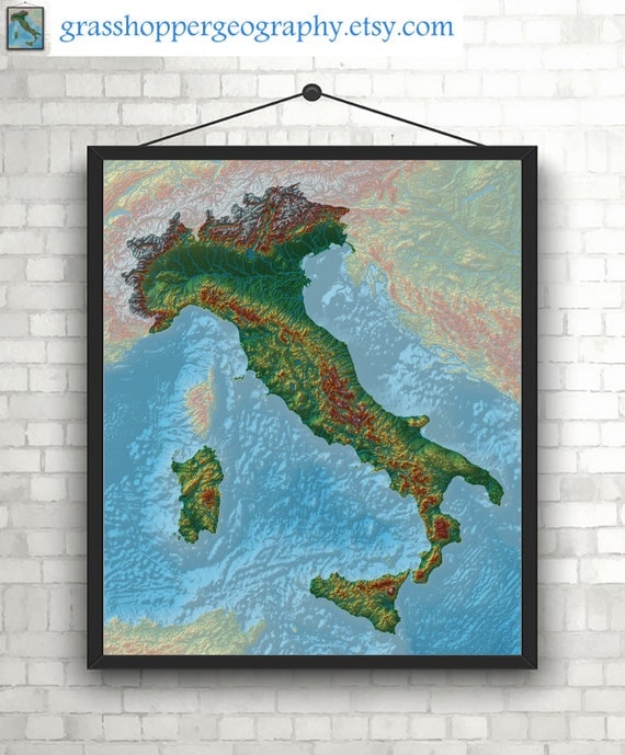 Italy elevation map high resolution digital print map
