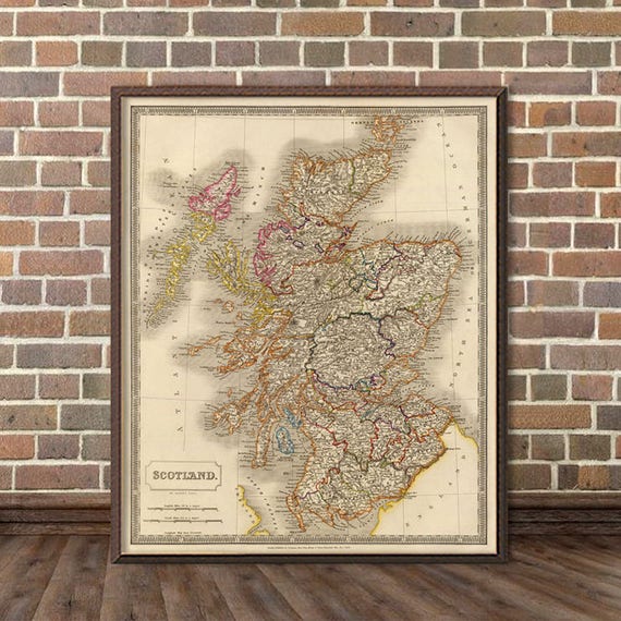 Map of Scotland Fine archival print Old map restored