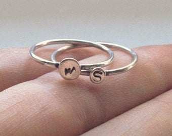 tiny initial ring stacking initial ring small gold initial